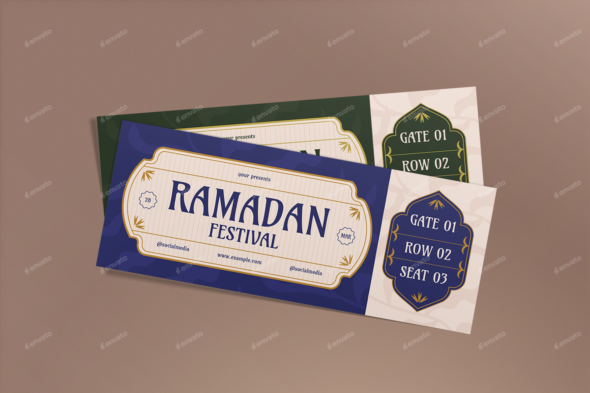 Blue Green Ramadan Festival Ticket, Print Templates | GraphicRiver