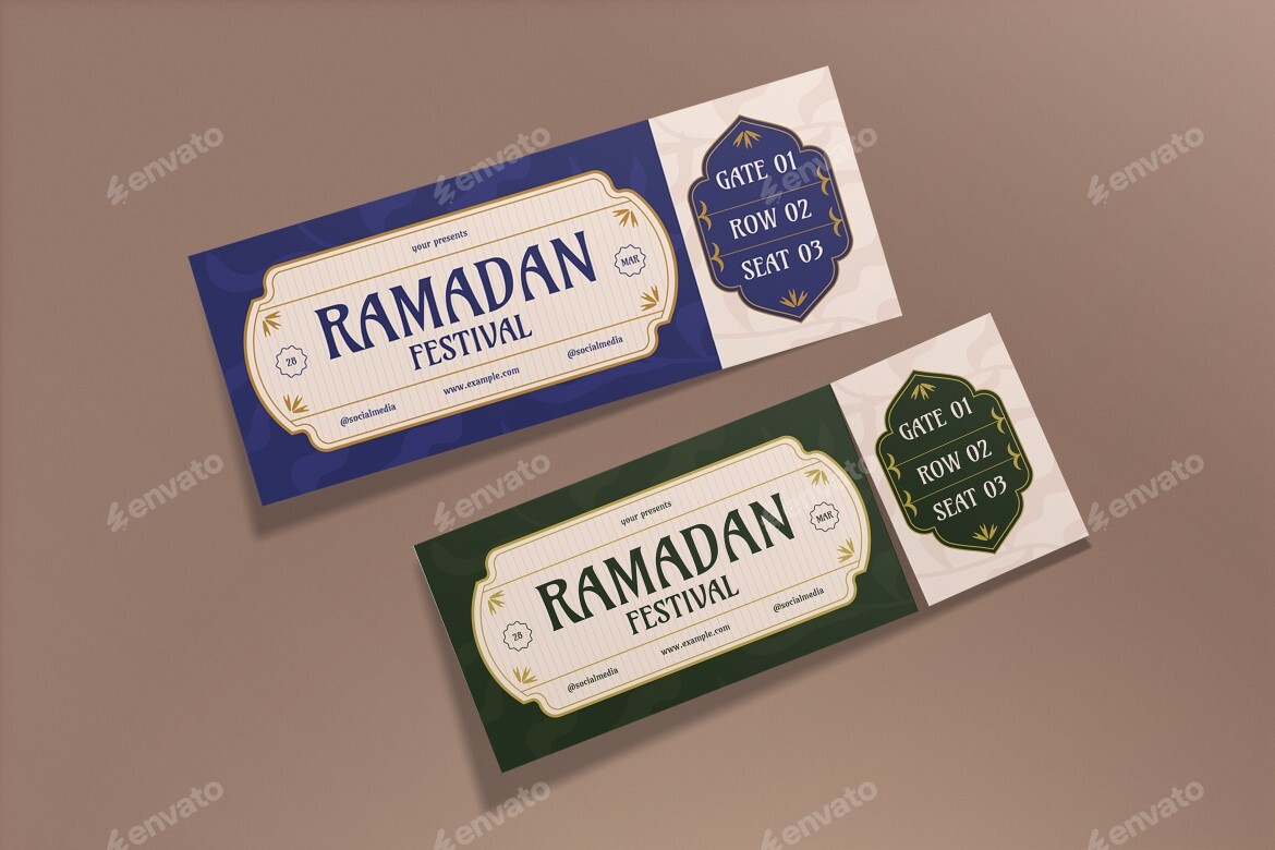 Blue Green Ramadan Festival Ticket, Print Templates | GraphicRiver