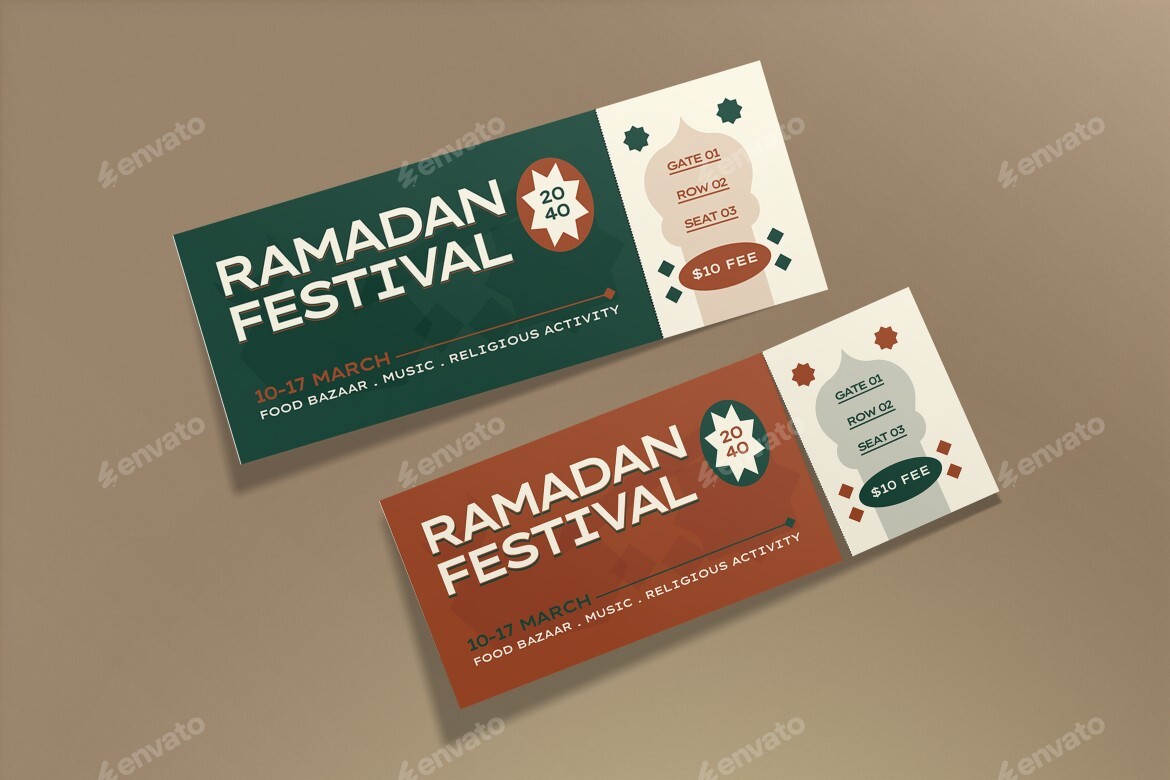 Green Bold Minimalist Ramadan Festival Ticket, Print Templates ...