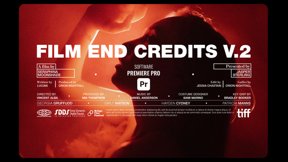 Animated Film End Credits V2 For Premiere Pro, Premiere Pro Templates