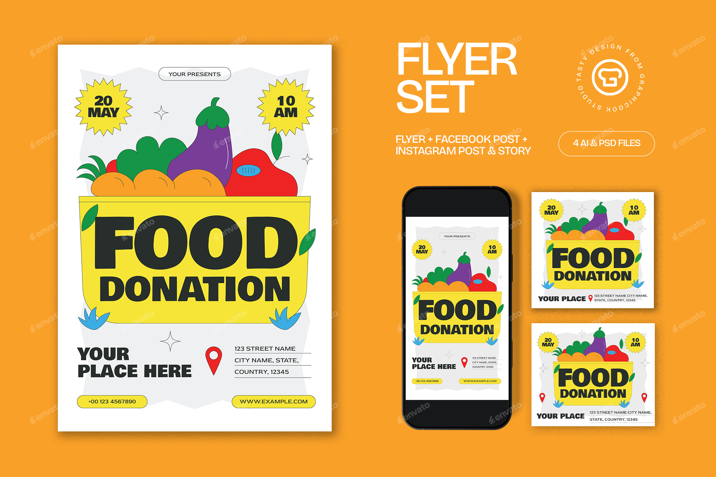 White Quirky Food Donation Flyer Set, Print Templates | GraphicRiver