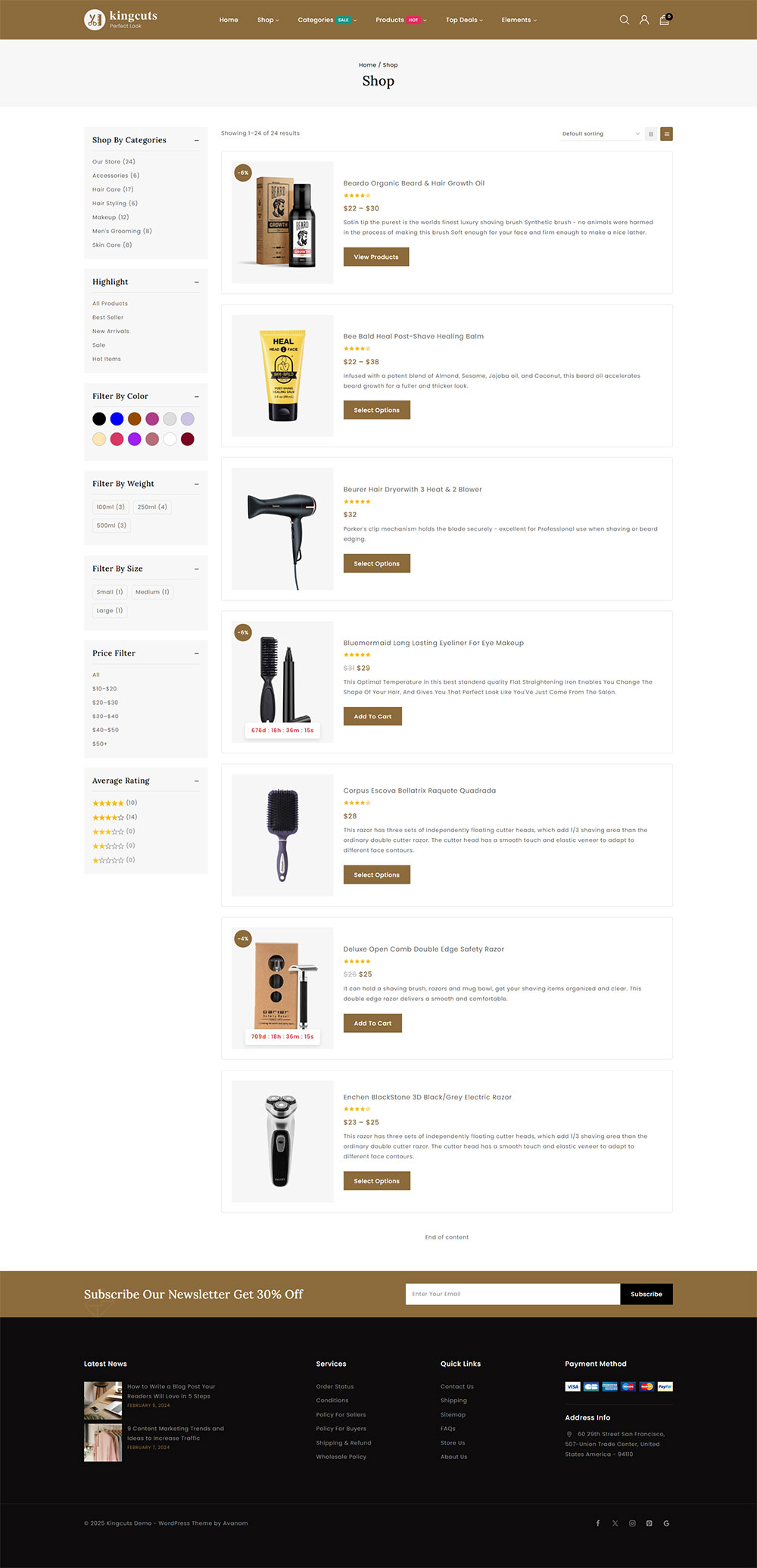 Kingcuts - Hair Salon and Barber Shop WordPress WooCommerce Theme by codezeel