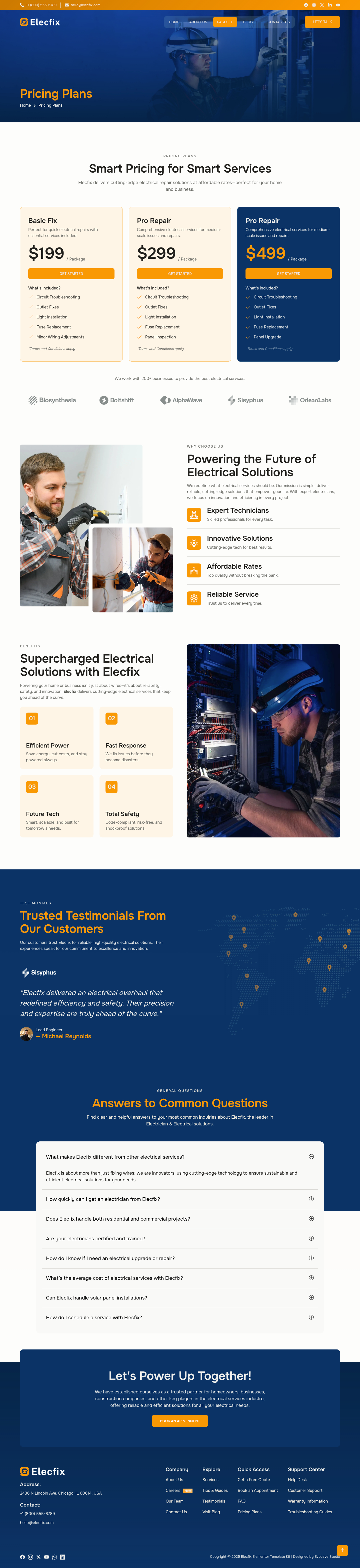 Elecfix - Electrician & Electrical Services Elementor Template Kit by evocave