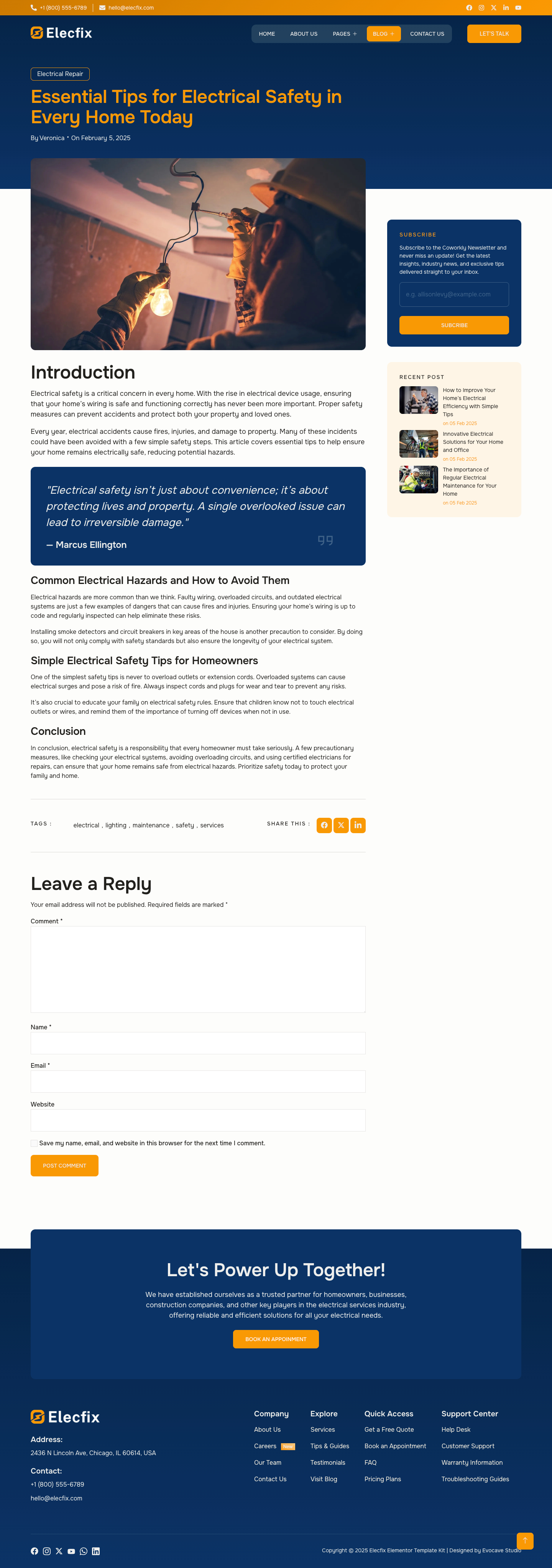 Elecfix - Electrician & Electrical Services Elementor Template Kit by evocave