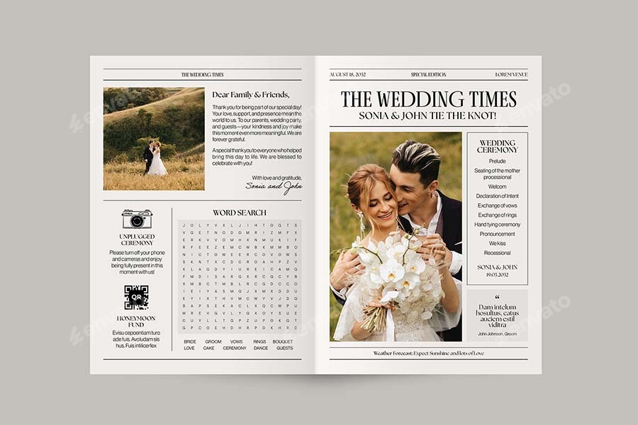 Wedding Newspaper Program Template, Print Templates | GraphicRiver