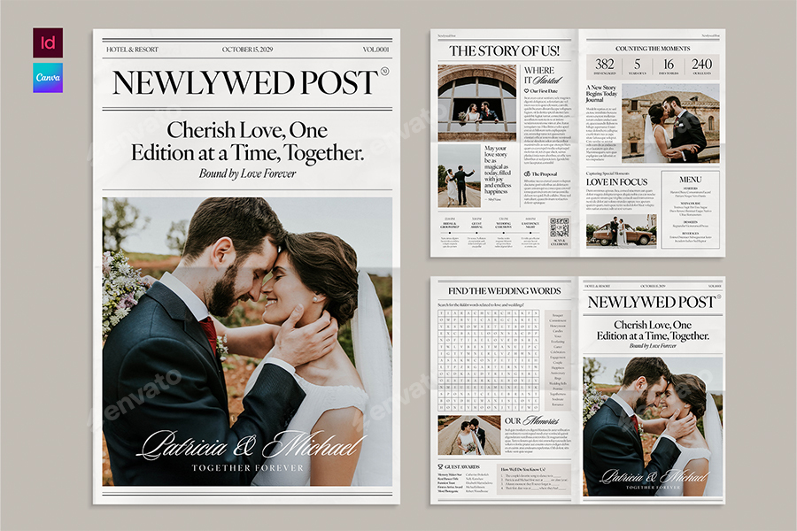 Wedding Newspaper Template, Print Templates | GraphicRiver