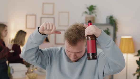 Tipsy Man with Beer Bottle Dancing at House Party, Stock Footage ...