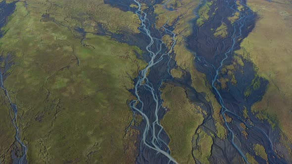 Drone Over Landscape With Dry Riverbed Of Braided River, Stock Footage