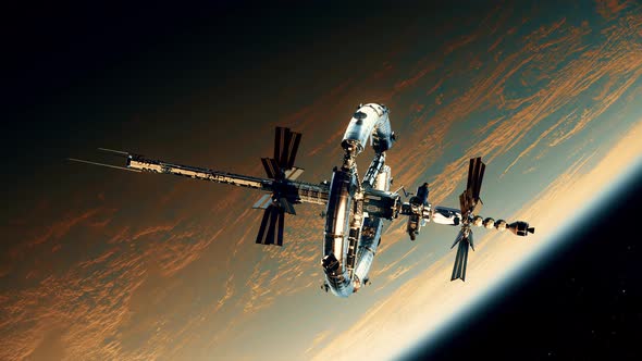 New Space Station Orbiting Yellow Exoplanet, Motion Graphics | VideoHive