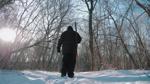 Hunter Walking in the Snowy Winter Forest. Winter Hobby, Sun, Hunting ...