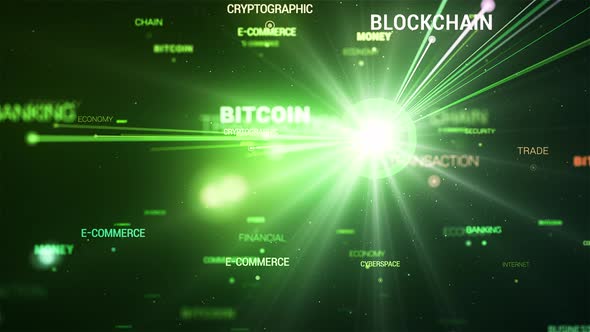E-Commerce Blockchain Words Green Slow Loop, Motion Graphics | VideoHive