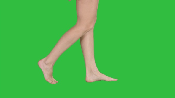 Beautiful Female Barefoot Walk on a Green Screen, Chroma Key., Stock ...