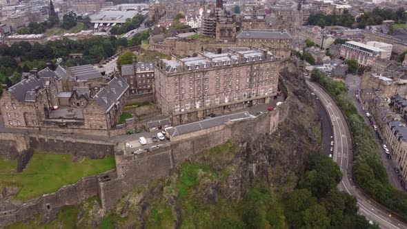 Drone View of the Cliff with Edinburgh Castle and the City in the ...
