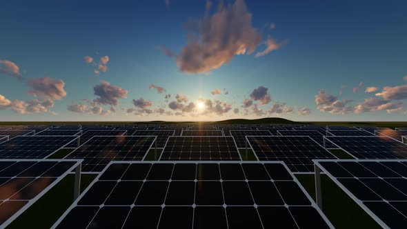 Solar Panels Farm With Sunrise Background, Motion Graphics | VideoHive