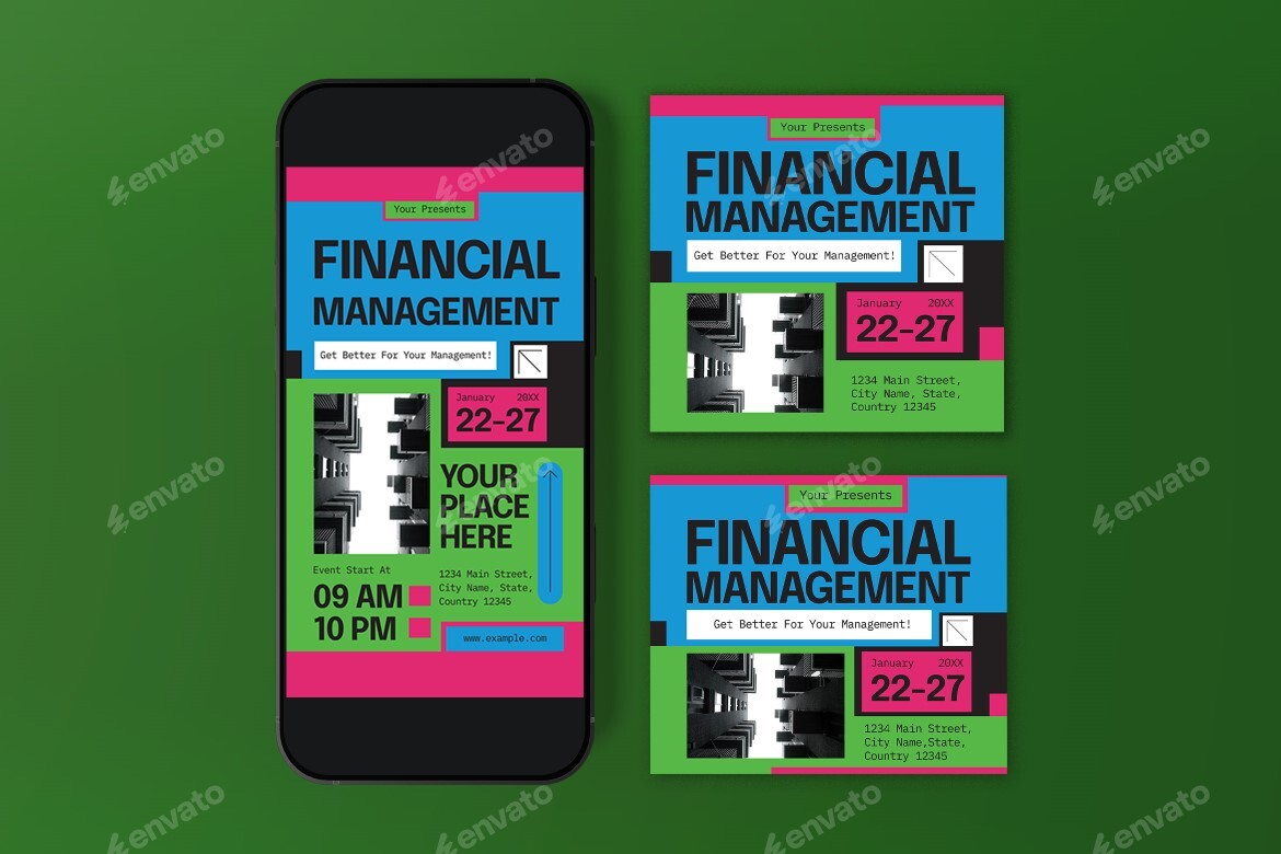 Green Pink Financial Management Flyer Set, Print Templates | GraphicRiver