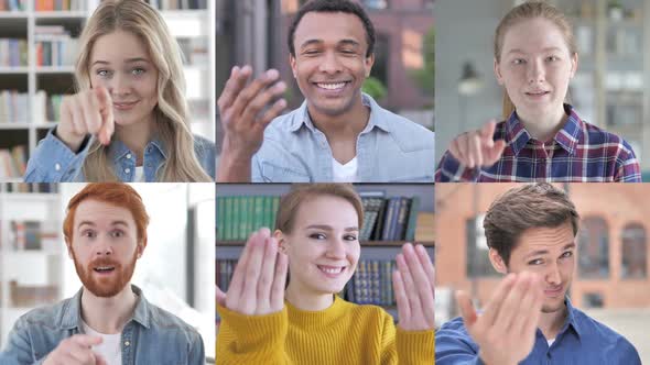 Collage of Young People Inviting By Hand Gesture, Stock Footage | VideoHive