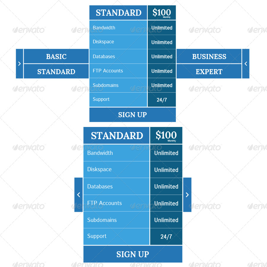 Metro Sliding Panels Pricing Table, Web Elements | GraphicRiver