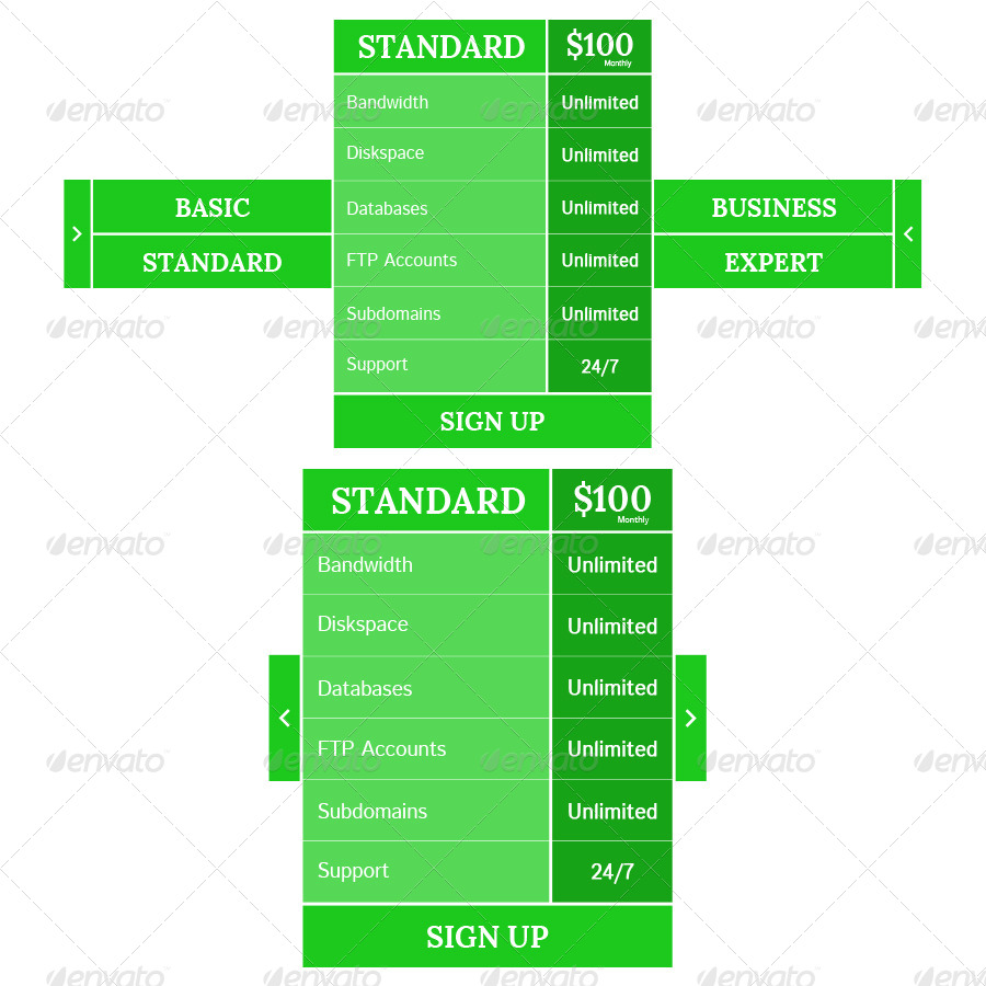 Metro Sliding Panels Pricing Table, Web Elements | GraphicRiver