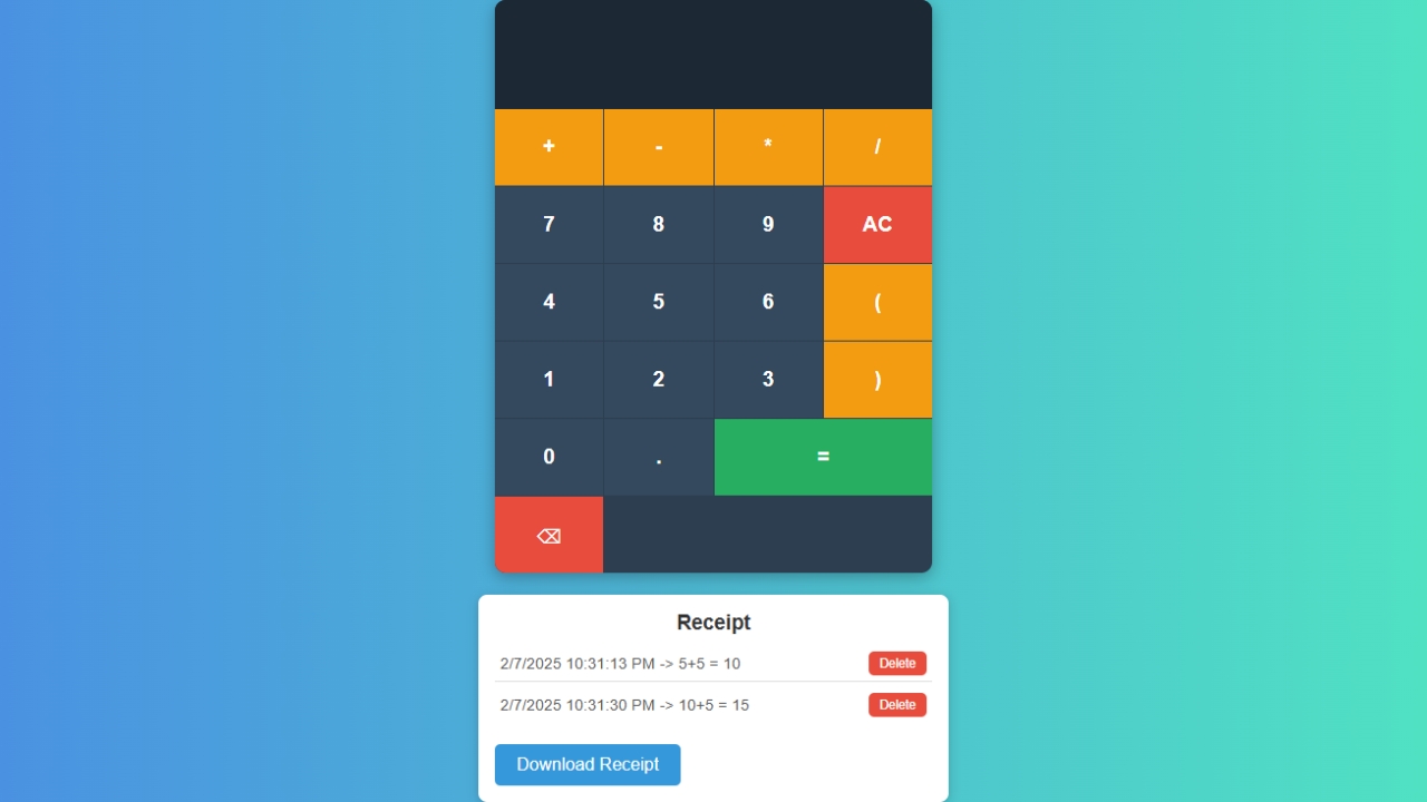 Html css JavaScript calculator with a receipt and PDF download by ...