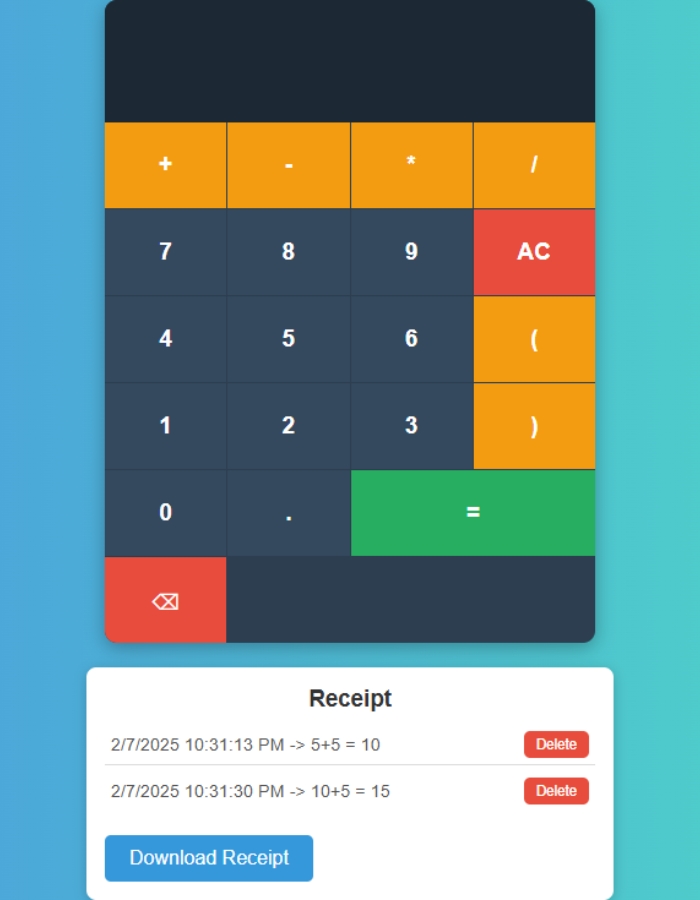 Html css JavaScript calculator with a receipt and PDF download by premiumpik