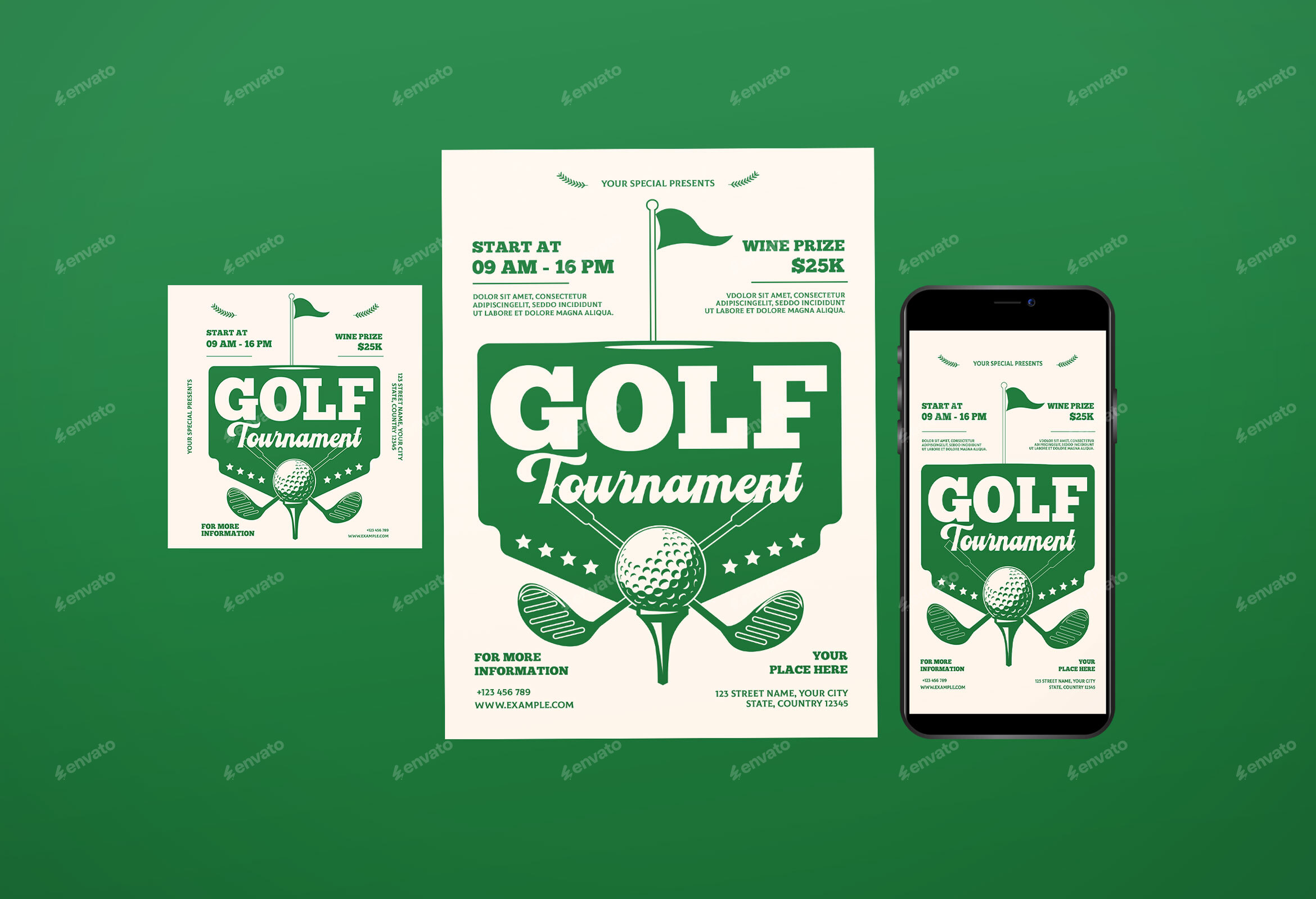 Green Bold Golf Tournament Flyer, Print Templates | GraphicRiver
