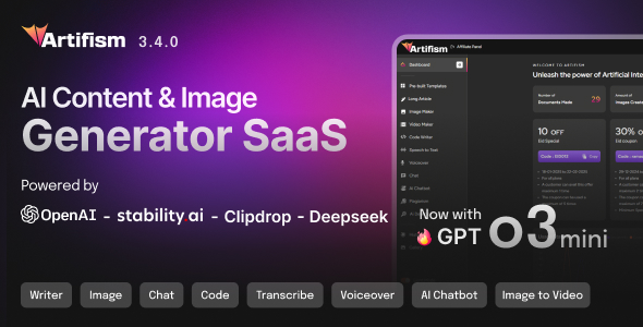 Artifism - AI Content & Image Generator SaaS | codecanyon