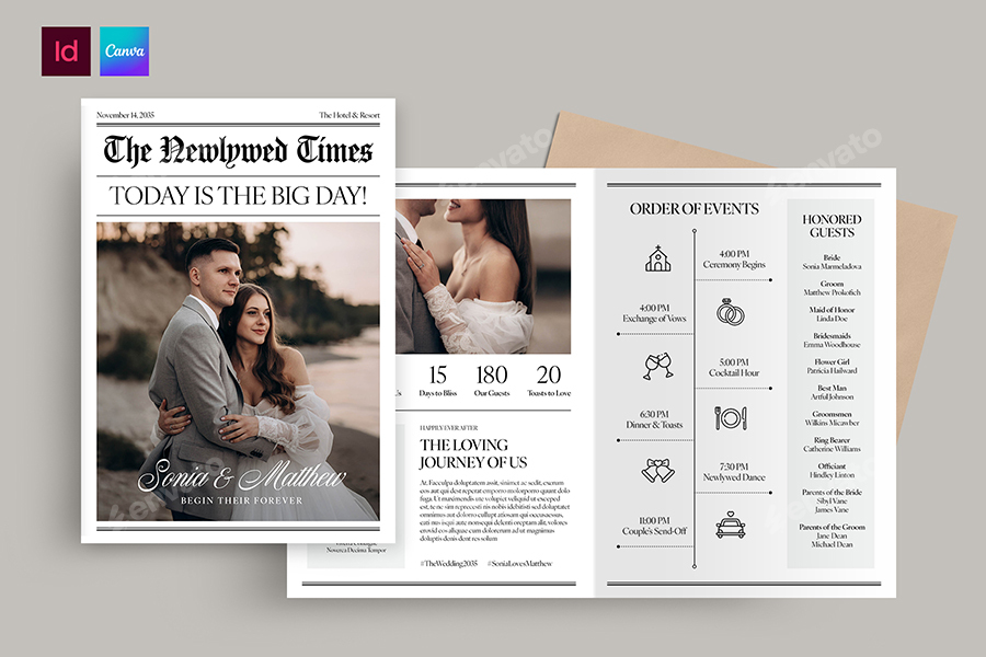 Wedding Day Newspaper Program Template, Print Templates | GraphicRiver