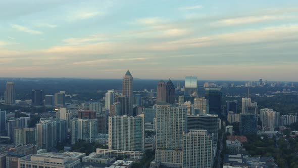 High Altitude drone shot of Midtown Atlanta looking north from Downtown ...