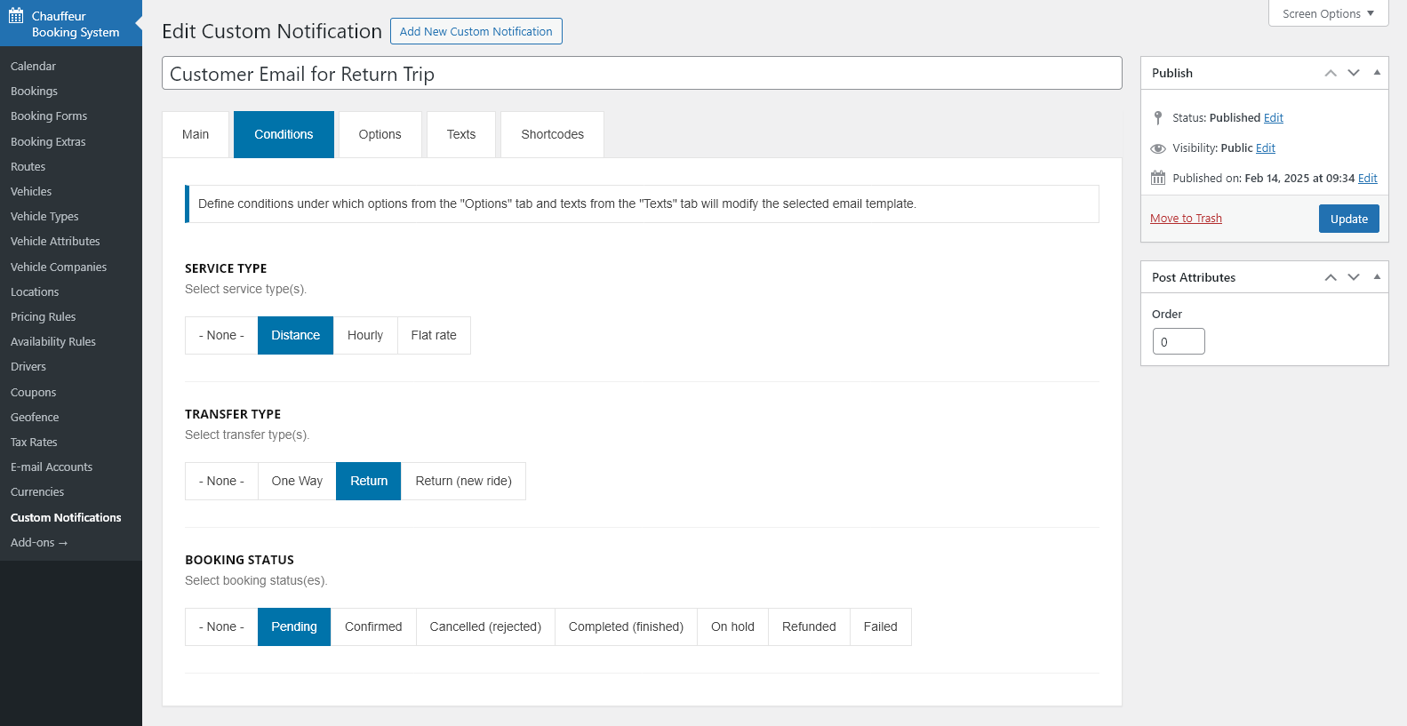 Custom Notifications Add-on: Chauffeur Taxi Booking System by QuanticaLabs