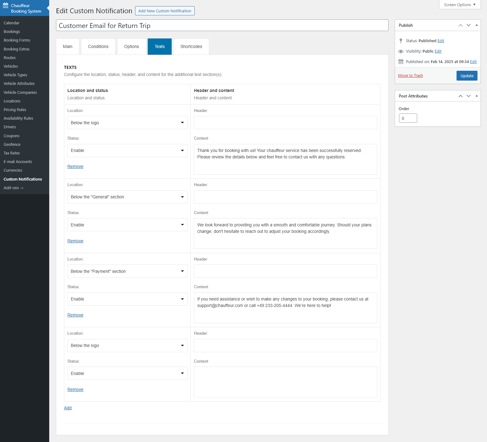 Custom Notifications Add-on: Chauffeur Taxi Booking System by QuanticaLabs