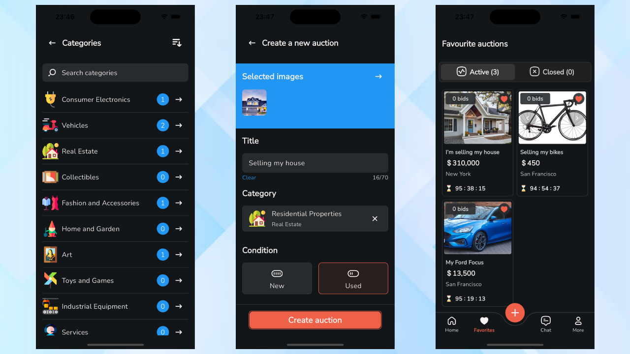 Biddo - Full Flutter auction app, NextJS web app, NodeJS server (with chat) by pascaionut941