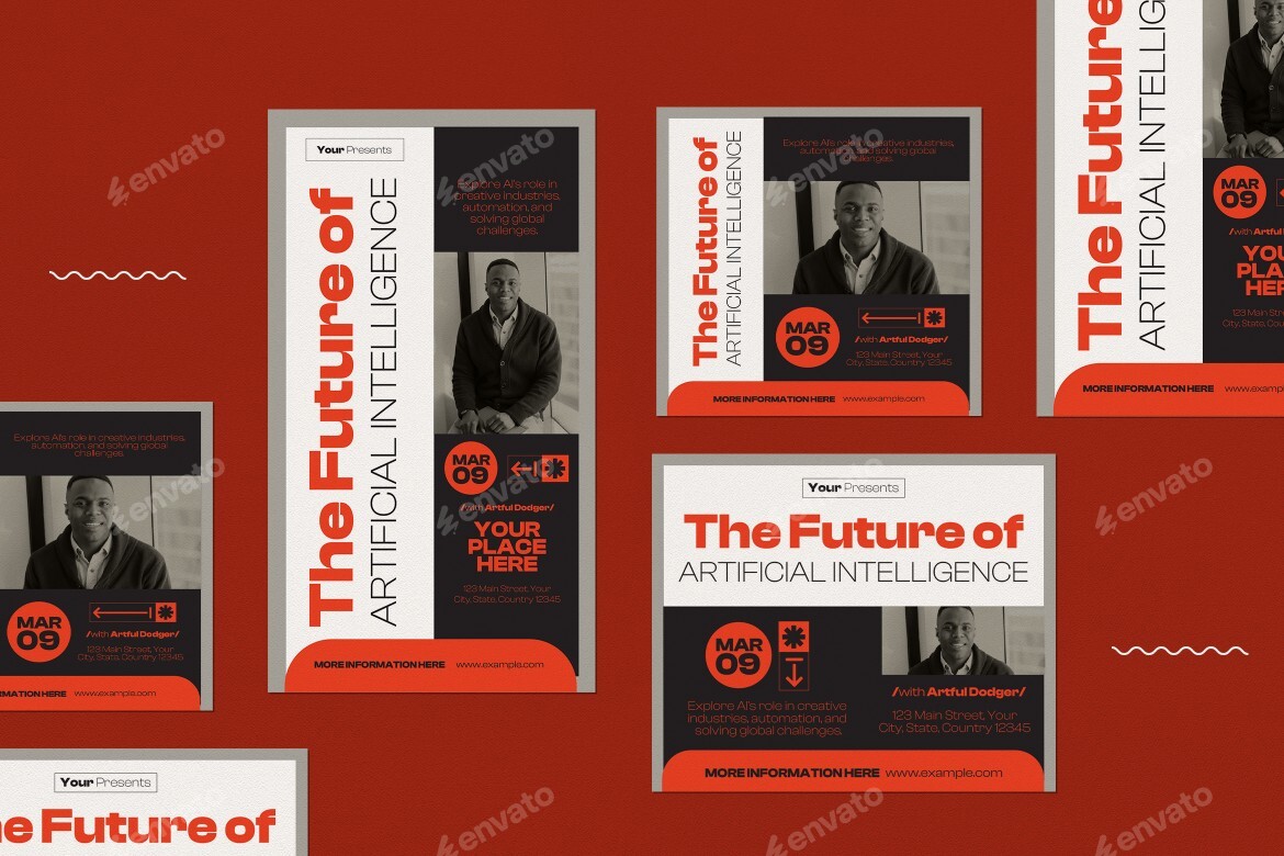 Black Orange Artificial Intelligence Flyer Set, Print Templates ...