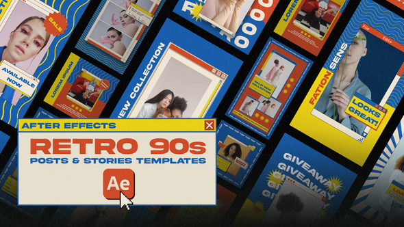 Retro 90s Social Media Templates For Ae, After Effects Project Files