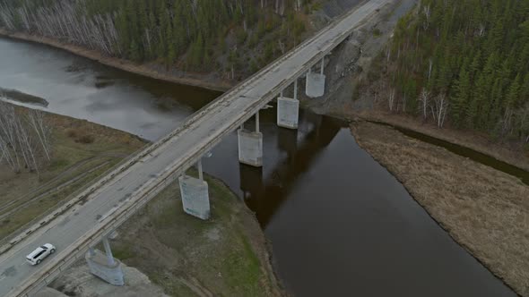 Aerial View of the Bridge Over the River That Cars Ride., Stock Footage