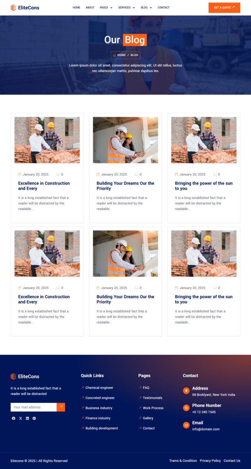 Elitecons - Construction Building Elementor Pro Template Kit by starplate