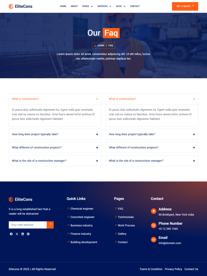 Elitecons - Construction Building Elementor Pro Template Kit by starplate