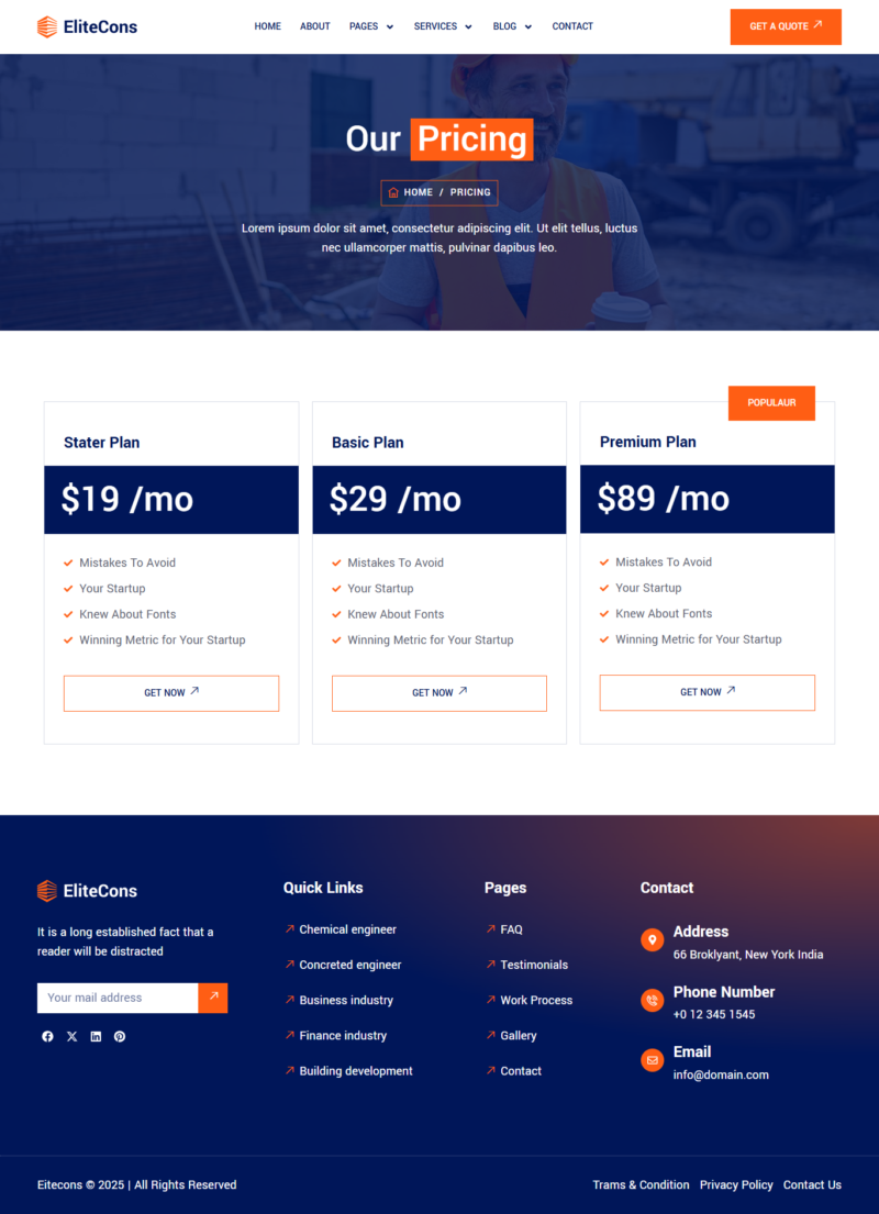Elitecons - Construction Building Elementor Pro Template Kit by starplate