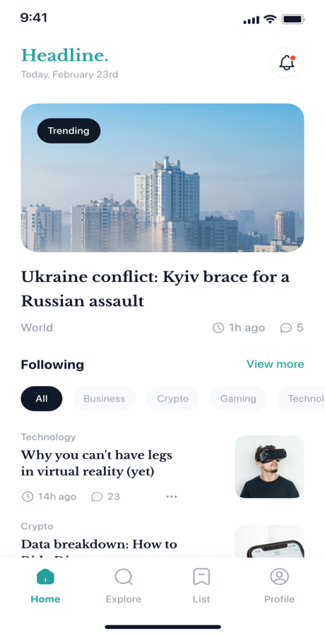 HeadLine App ANDROID + IOS + FIGMA | UI Kit | ReactNative | Online News ...