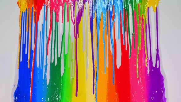 Various Colors Are Dripping On Rainbow Paint, Stock Footage | VideoHive