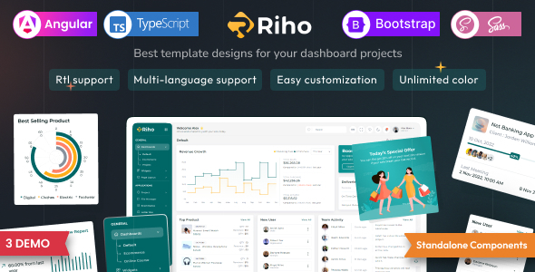Riho – Angular 20 Admin Dashboard Template by PixelStrap | ThemeForest