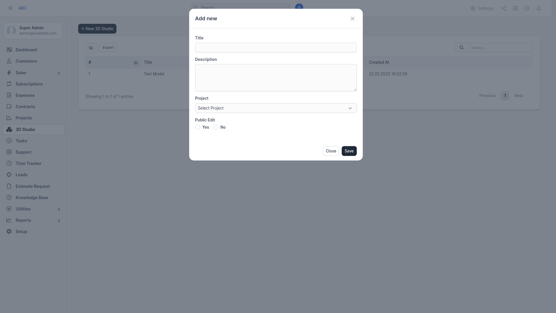 3D Studio Module for Perfex CRM – Create, Manage, and Showcase 3D Designs by Hopperstack