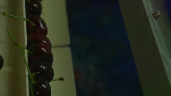 Cherry Factory. Close up, packing, choosing, washing cherries, Stock ...