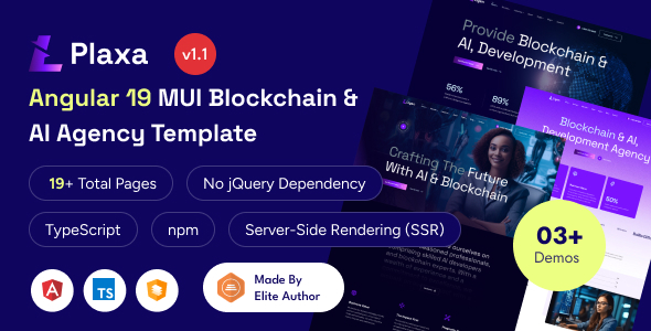 Plaxa - Angular 19+ Blockchain & AI Startup Template by HiBootstrap