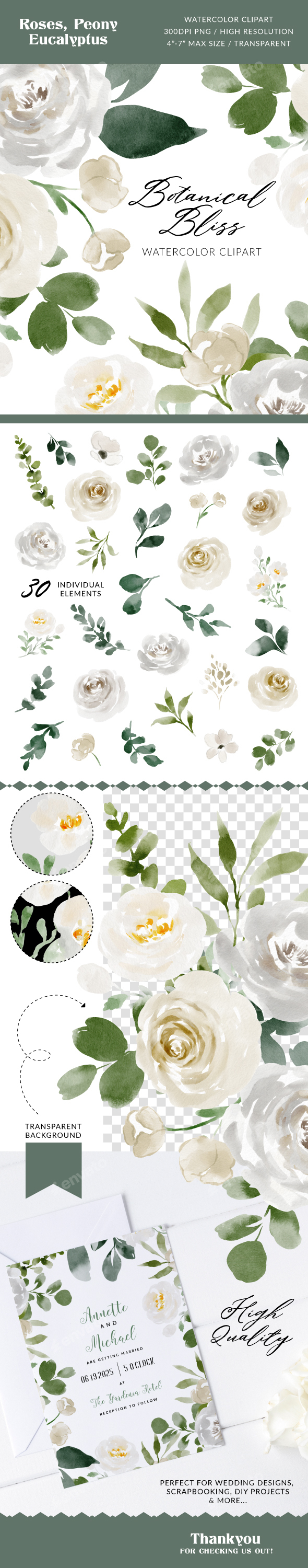 Watercolor Flower Clipart Blossom Bliss, Graphics | GraphicRiver