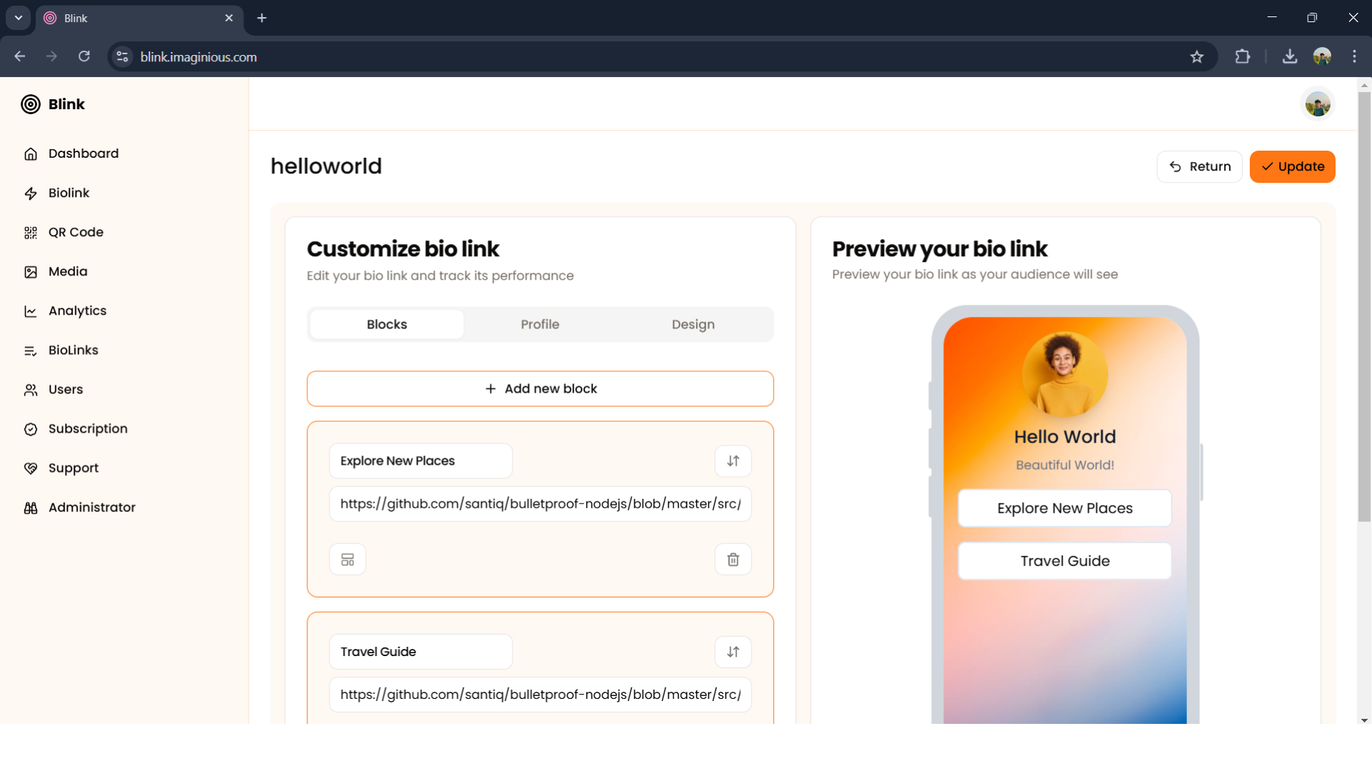 Blink - Ultimate SaaS Bio Link Platform and QR Code by imaginious ...