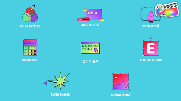 Graphic Designer Tools Icons And Titles for FCPX, Apple Motion Templates