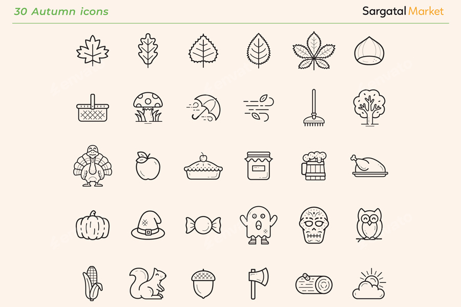 Four Seasons Outline Icons BUNDLE, Icons | GraphicRiver
