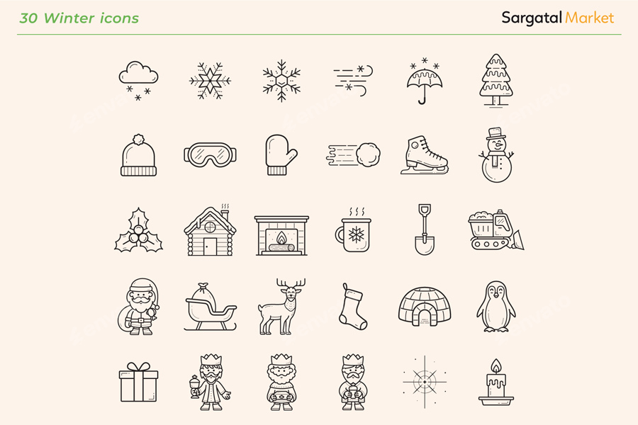 Four Seasons Outline Icons BUNDLE, Icons | GraphicRiver