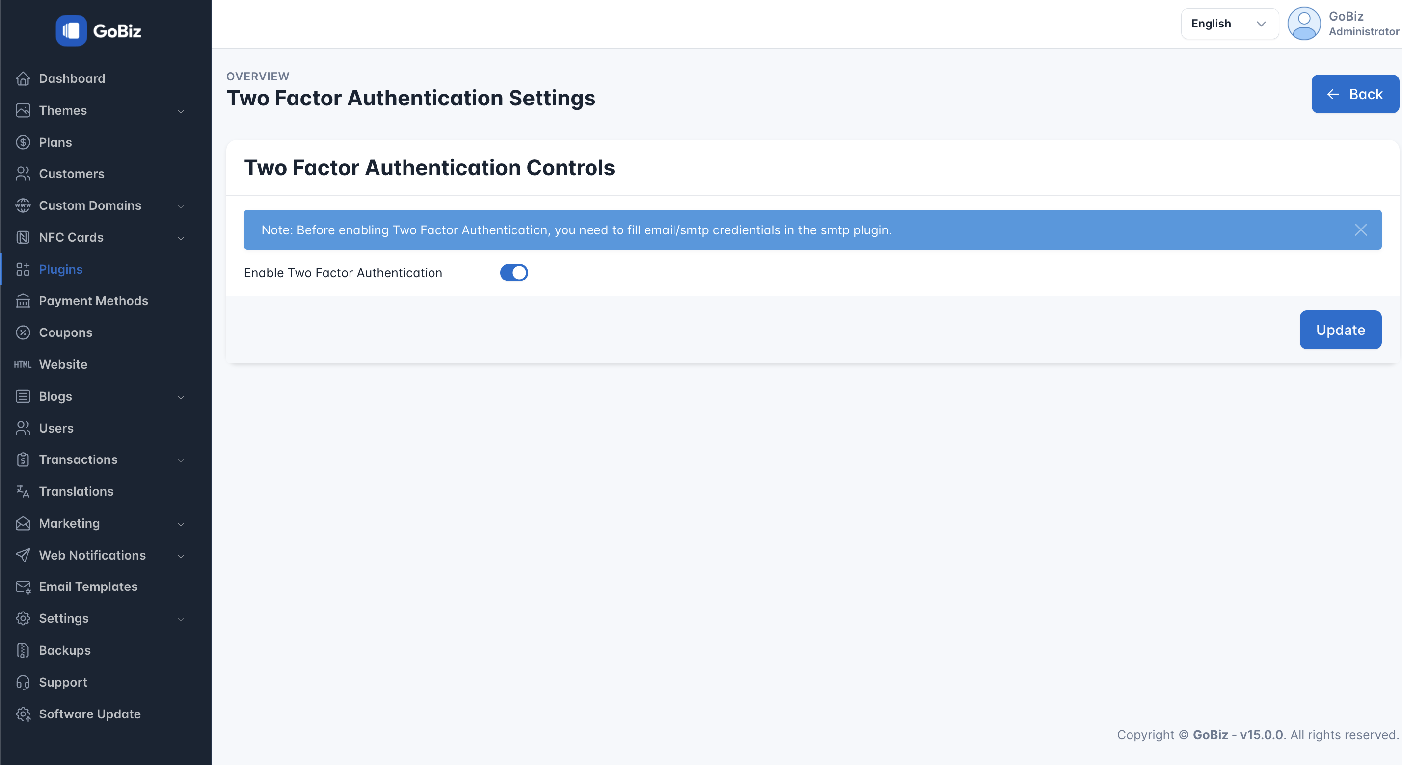 2FA Addon for GoBiz - vCard SaaS Script by nativecode | CodeCanyon
