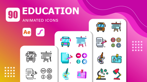 90 Education Animated Icons | After Effects Template & Lottie Animation ...